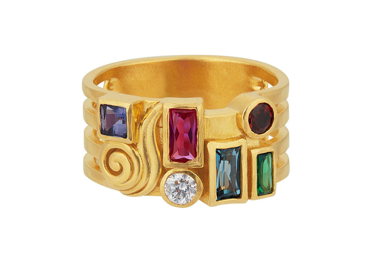 GURHAN Embrace Gold Split Shank Band Ring, 9.5mm Wide, Mixed Stones