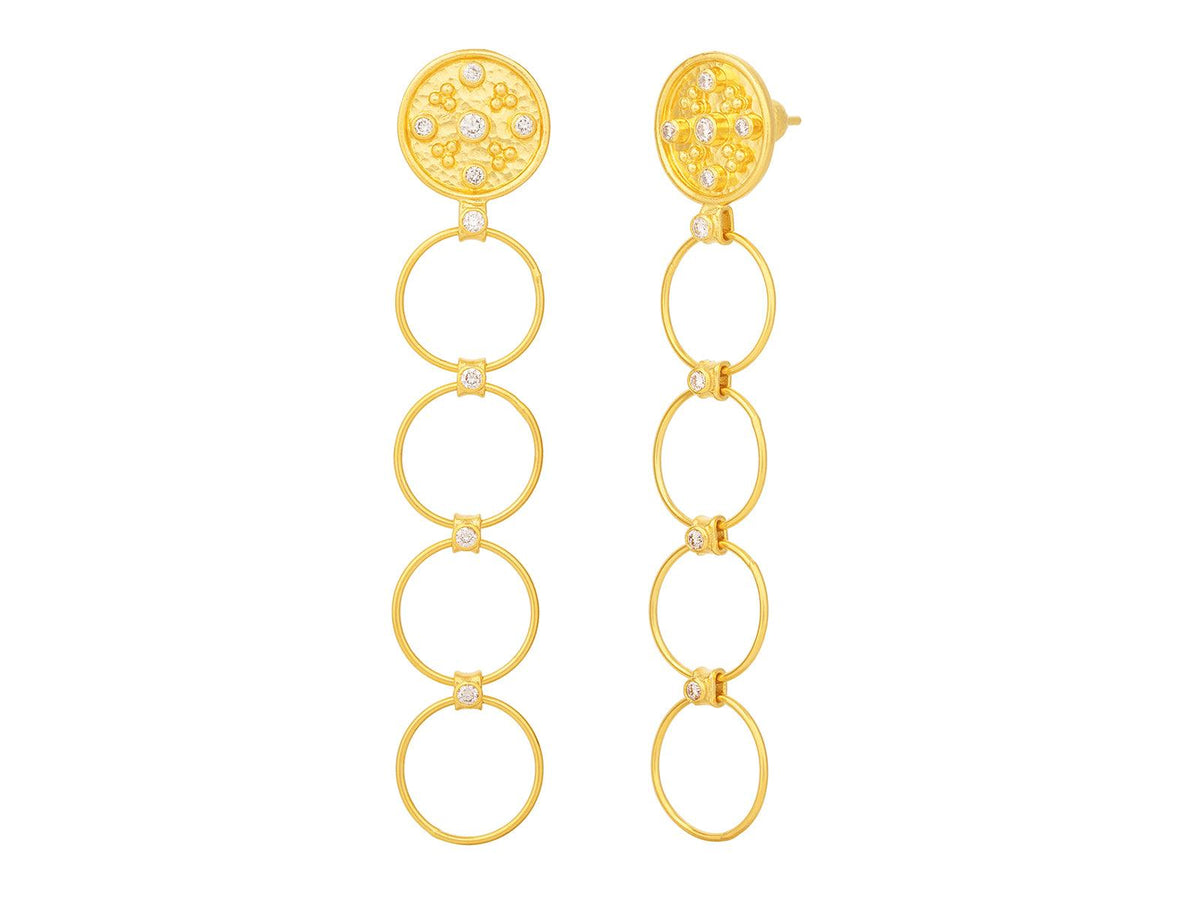 GURHAN Geo 24K Gold Diamond Long Drop Earrings, Medallion Post Top, 4