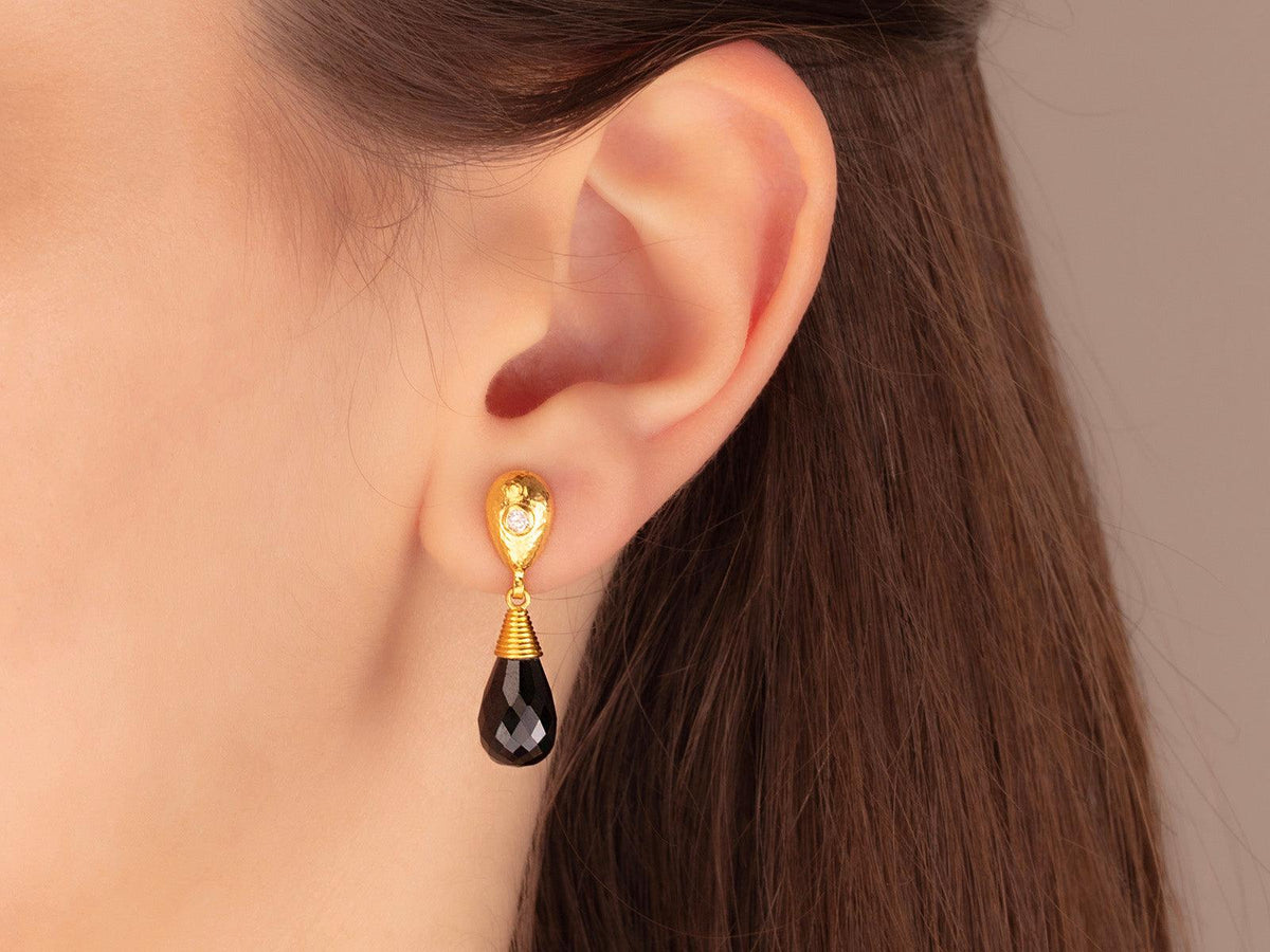 GURHAN Spell Gold Single Drop Earrings, 12x7mm Teardrop, Black Spinel