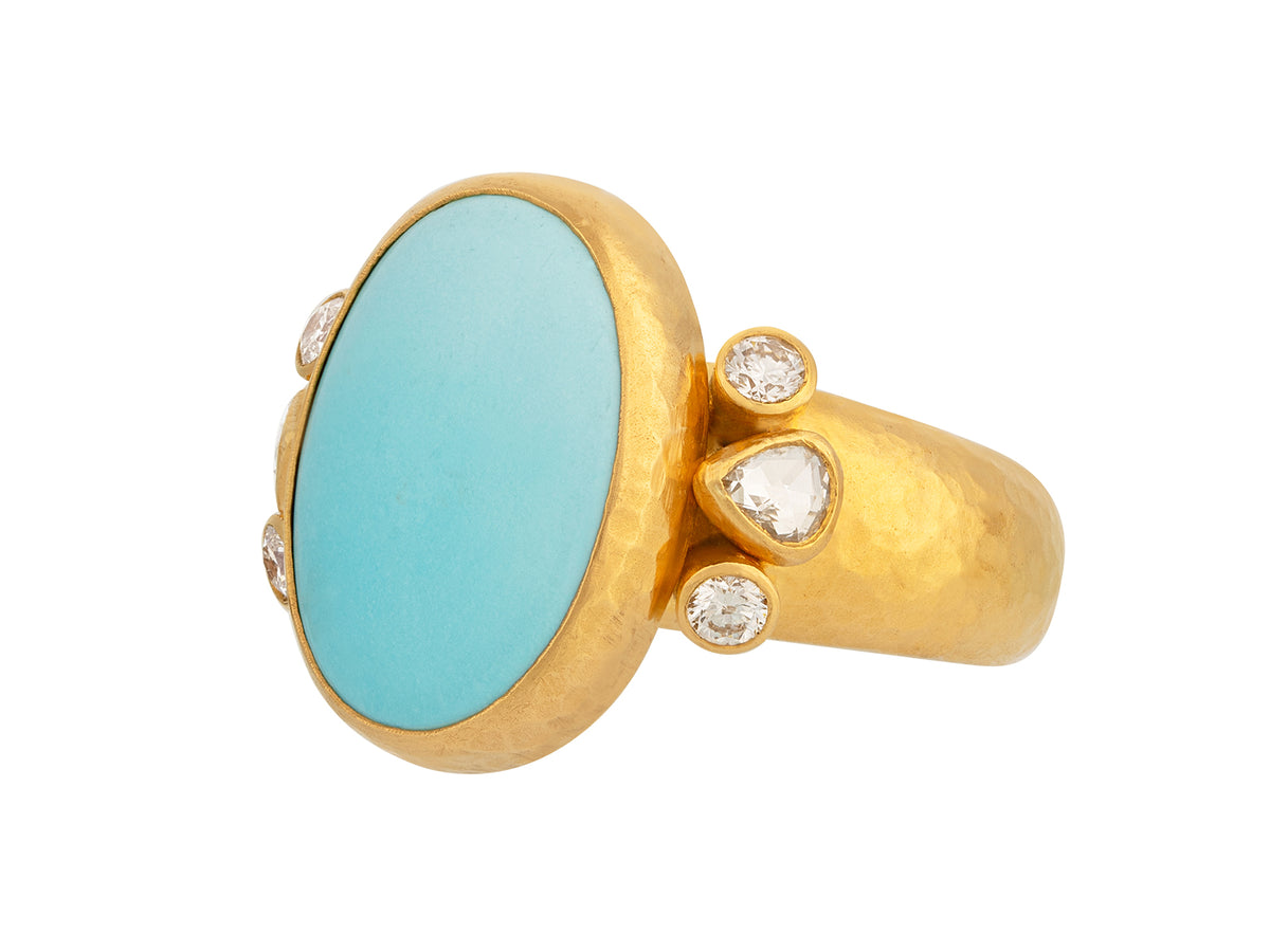GURHAN Rune Gold Turquoise Cocktail Ring, 19x14mm Oval Stone